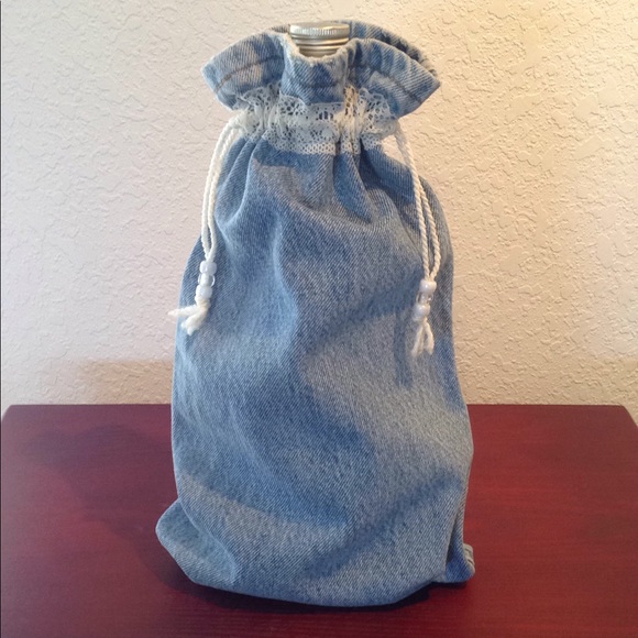 Hand Crafted | Dining | Vintage Denim Drawstring Wine Bag Upcycled Gift ...